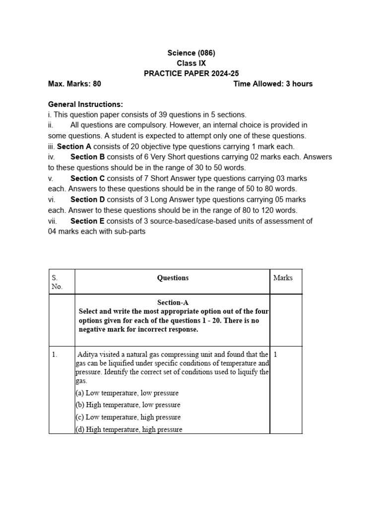 Class IX Science Practice Paper 2024-25 | PDF | Atoms | Atomic Nucleus