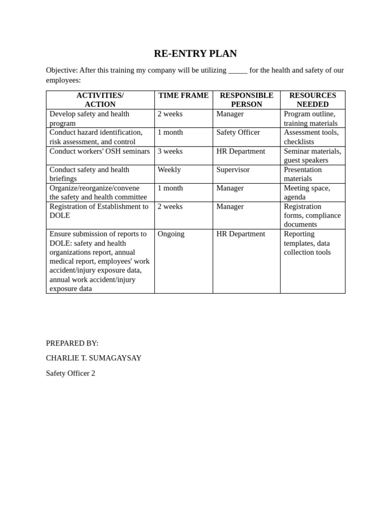 OSH Re-Entry Plan Overview | PDF