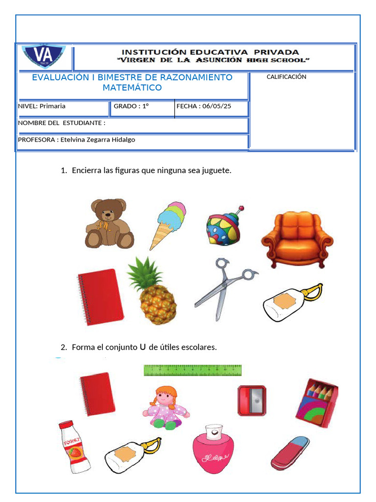 Evaluacion Raz. Mat 1° 2025 | PDF