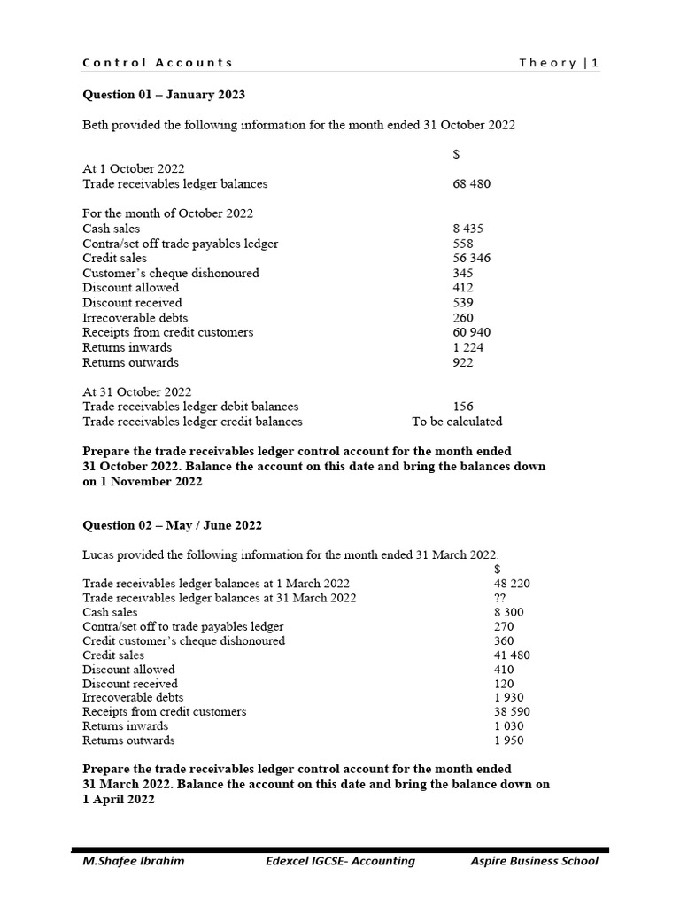Control Account IGCSE Past Papers | PDF | Debits And Credits | Accounts Payable