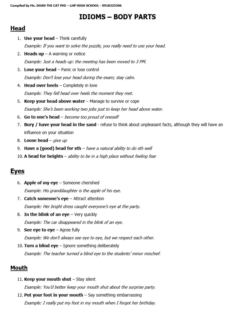 Idioms Body Parts | PDF
