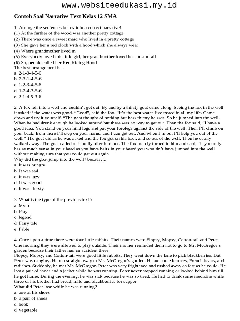 Soal Narrative Text Kelas 12 Smt1 | PDF | Peter Rabbit