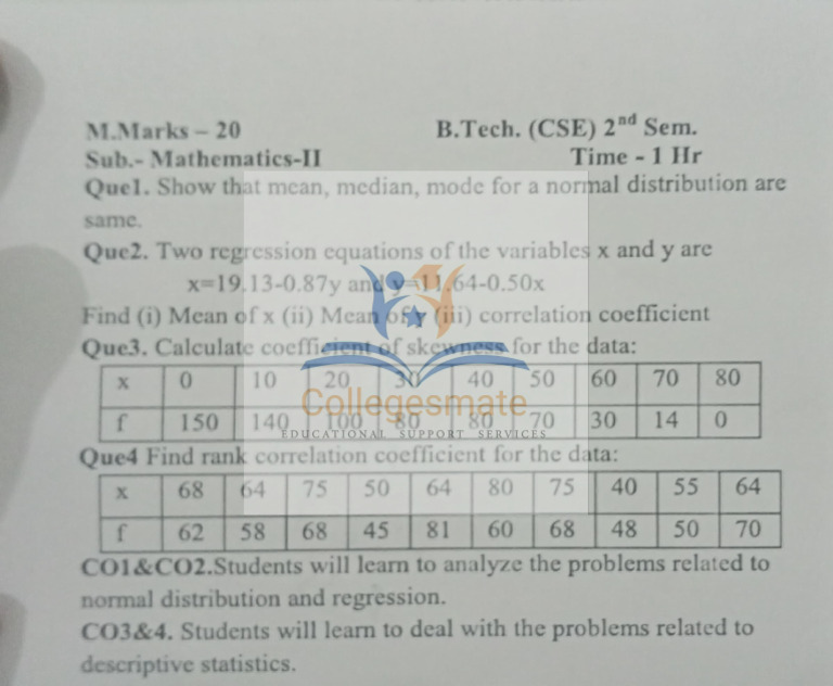 Maths Minor 2 Cse Sem 2-1 | PDF
