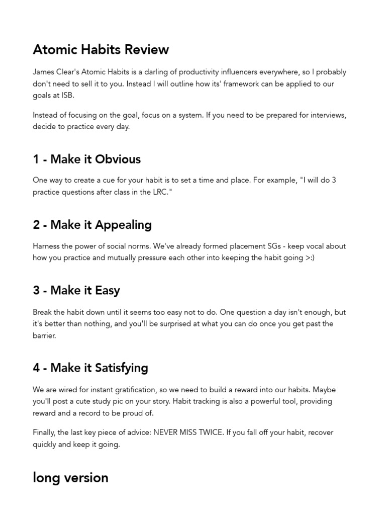 Atomic Habits Review | PDF | Habits | Social Psychology