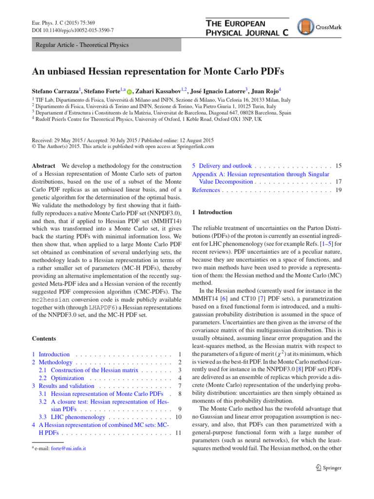 An Unbiased Hessian Representation For Monte Carlo PDFs | PDF | Eigenvalues And Eigenvectors ...