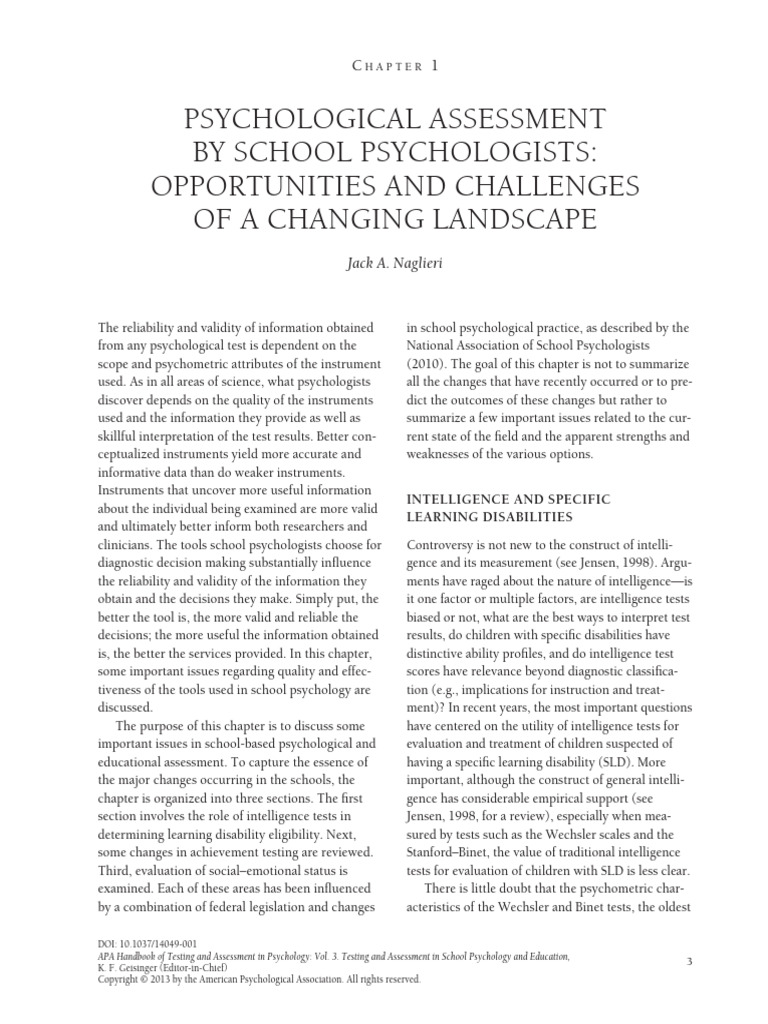 Psychological Assessment by School Psychologists | PDF | Learning ...