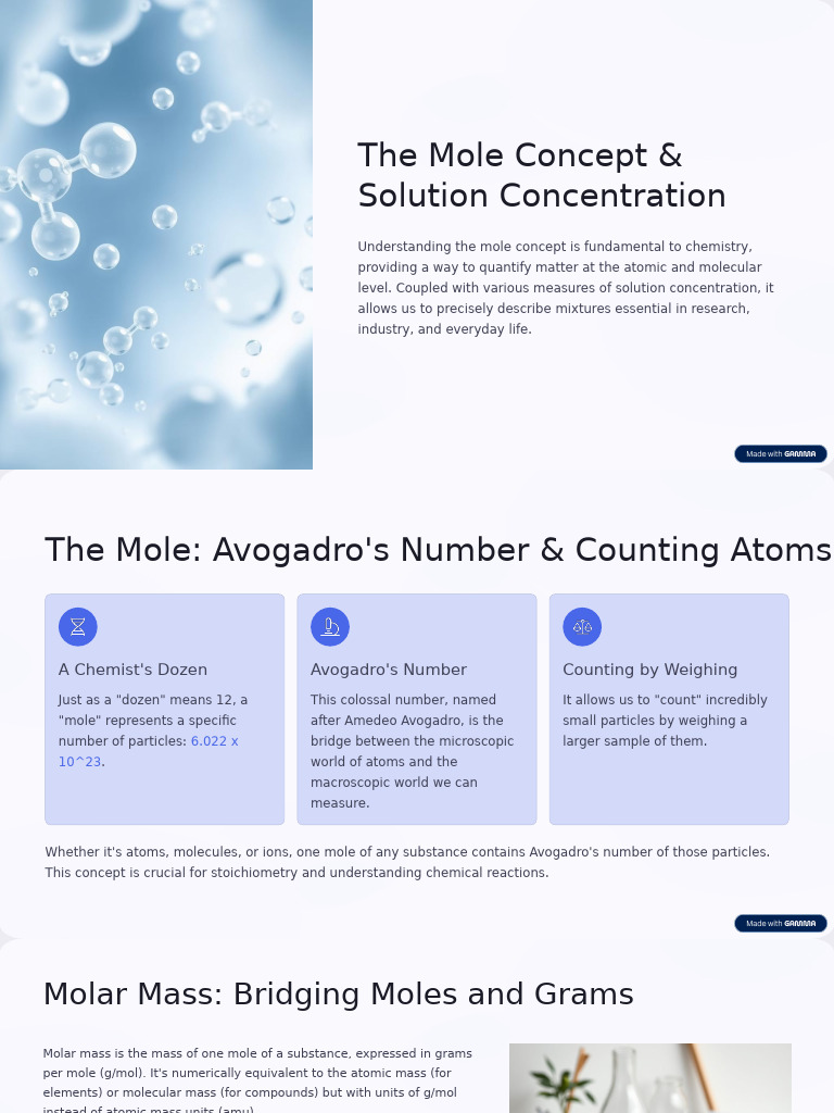 The Mole Concept and Solution Concentration | PDF | Mole (Unit ...