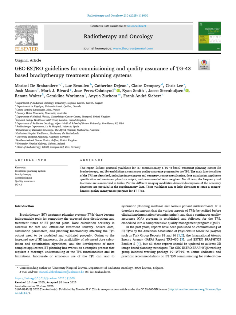 GEC-ESTRO Guidelines for Brachytherapy TPS | PDF | Medical Imaging ...