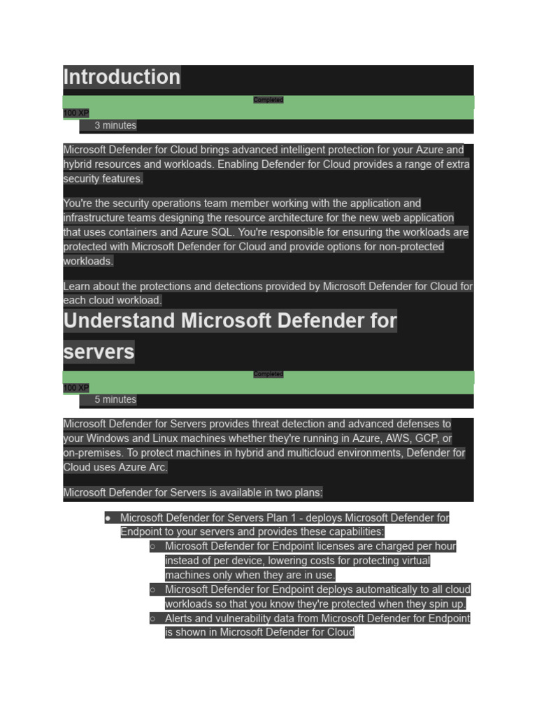Explain Cloud Workload Protections in Microsoft Defender for Cloud (1 ...
