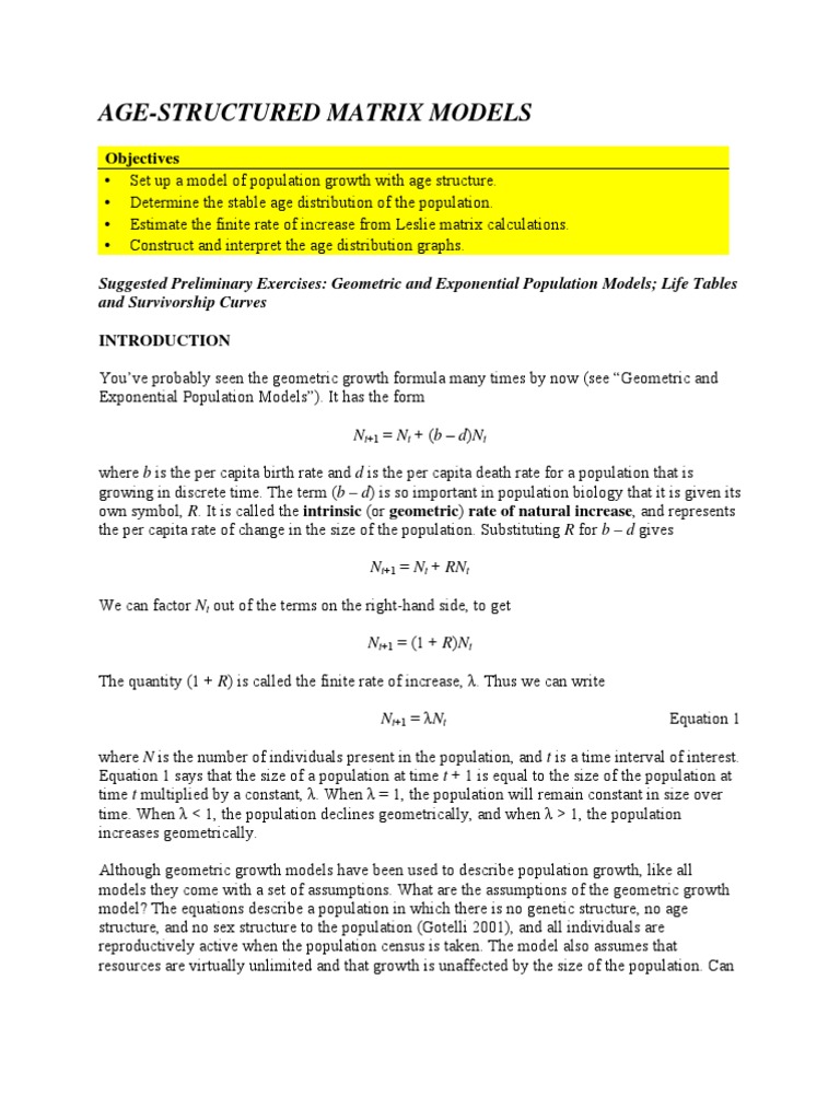 Age-Structured Population Growth Models | PDF | Matrix (Mathematics ...