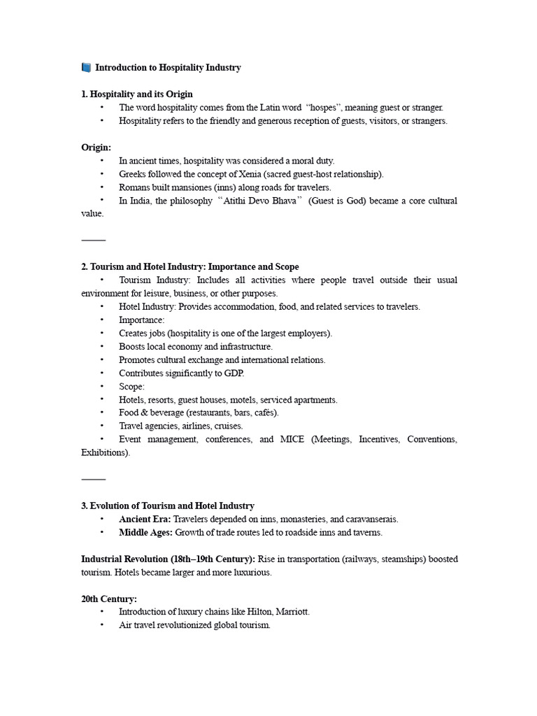 Introduction To Hospitality Industry | PDF | Hotel | Tourism