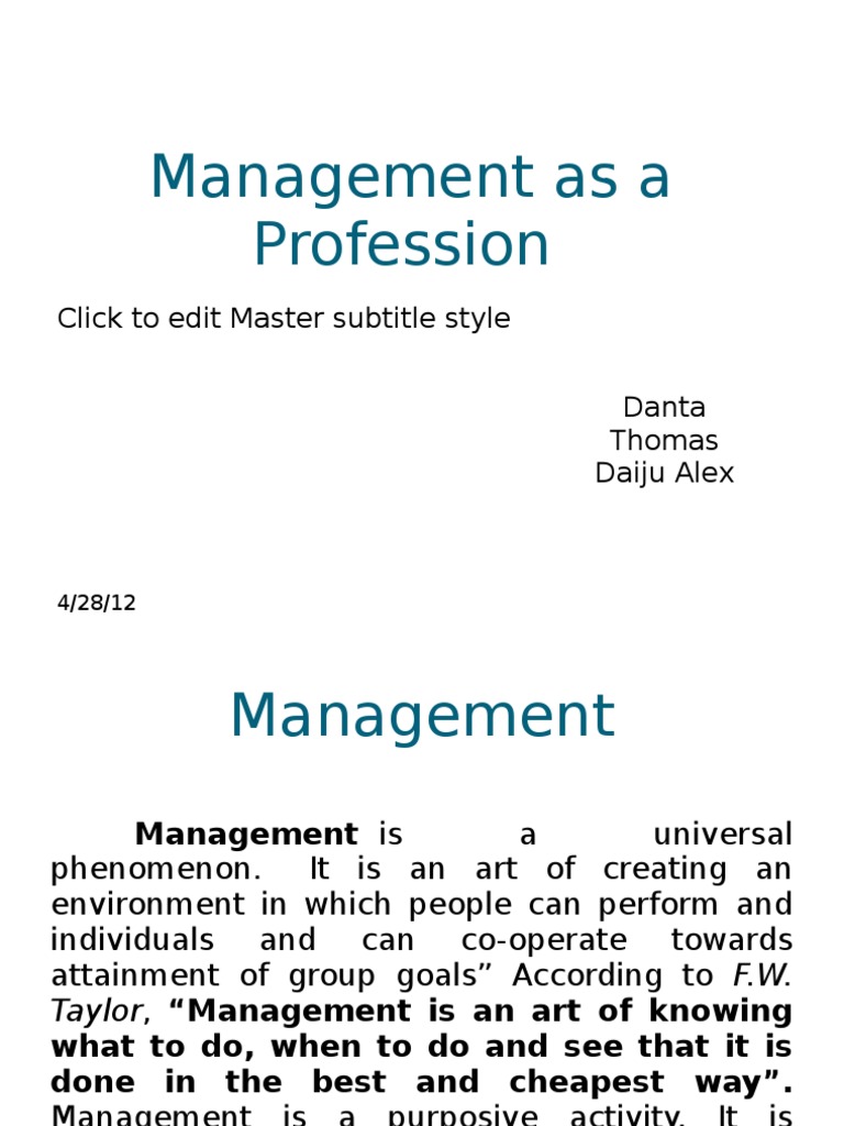 Management as a Profession Explained | PDF | Profession | Goal