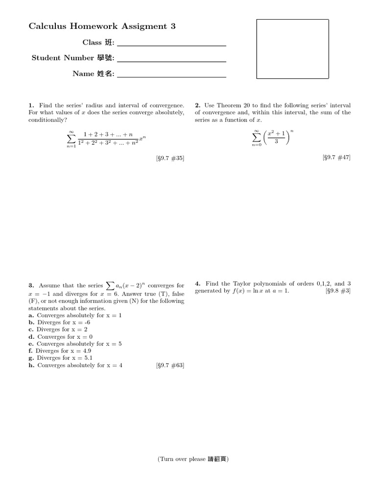 Calculus Homework Assignment 3: Series & Convergence | PDF | Complex ...