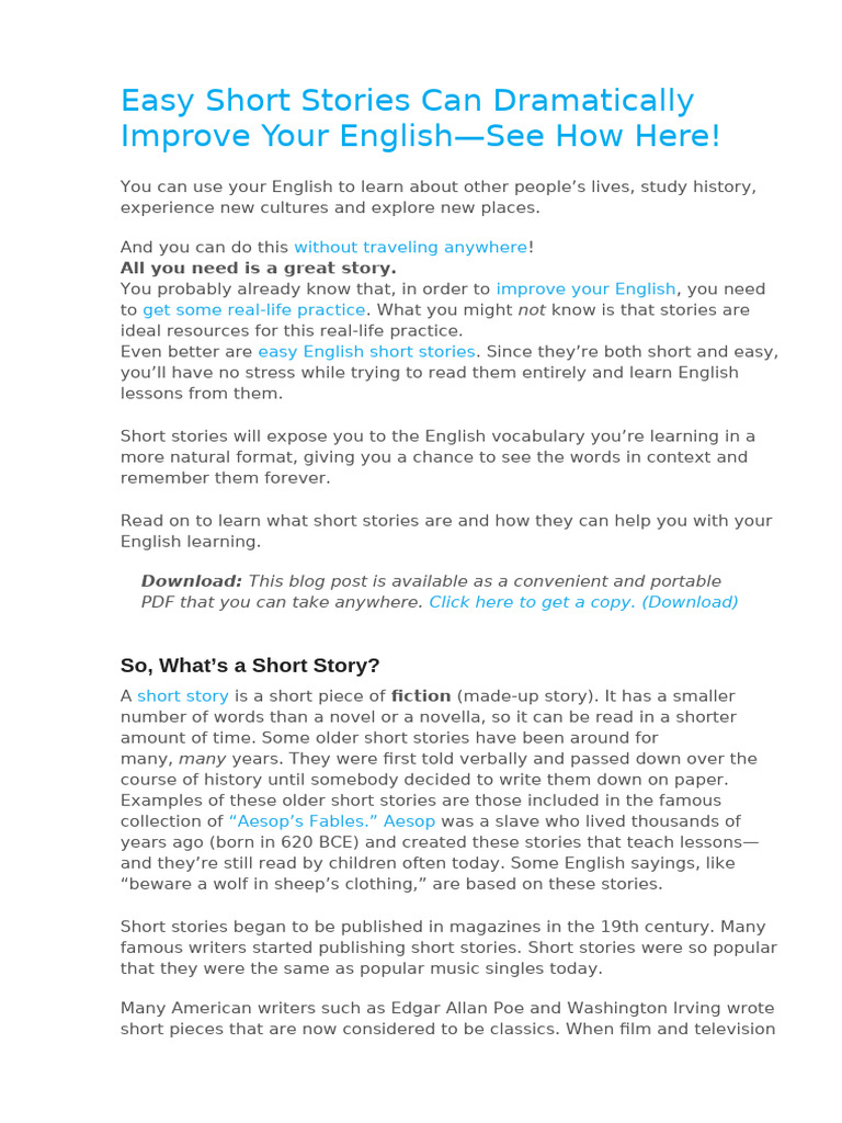 Improve English with Easy Short Stories | PDF | Short Stories | Vocabulary