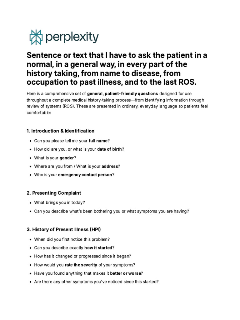 Sentence or Text That I Have To Ask The Patient in | PDF | Diseases And ...