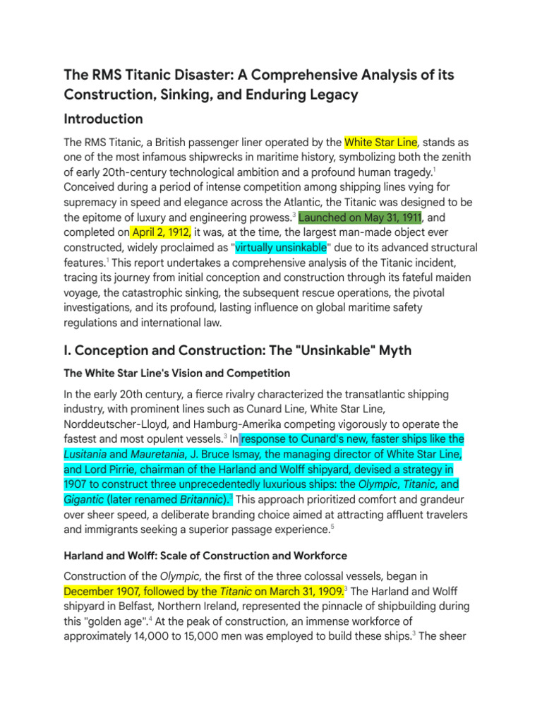 Titanic Disaster: Construction and Legacy | PDF | White Star Line ...