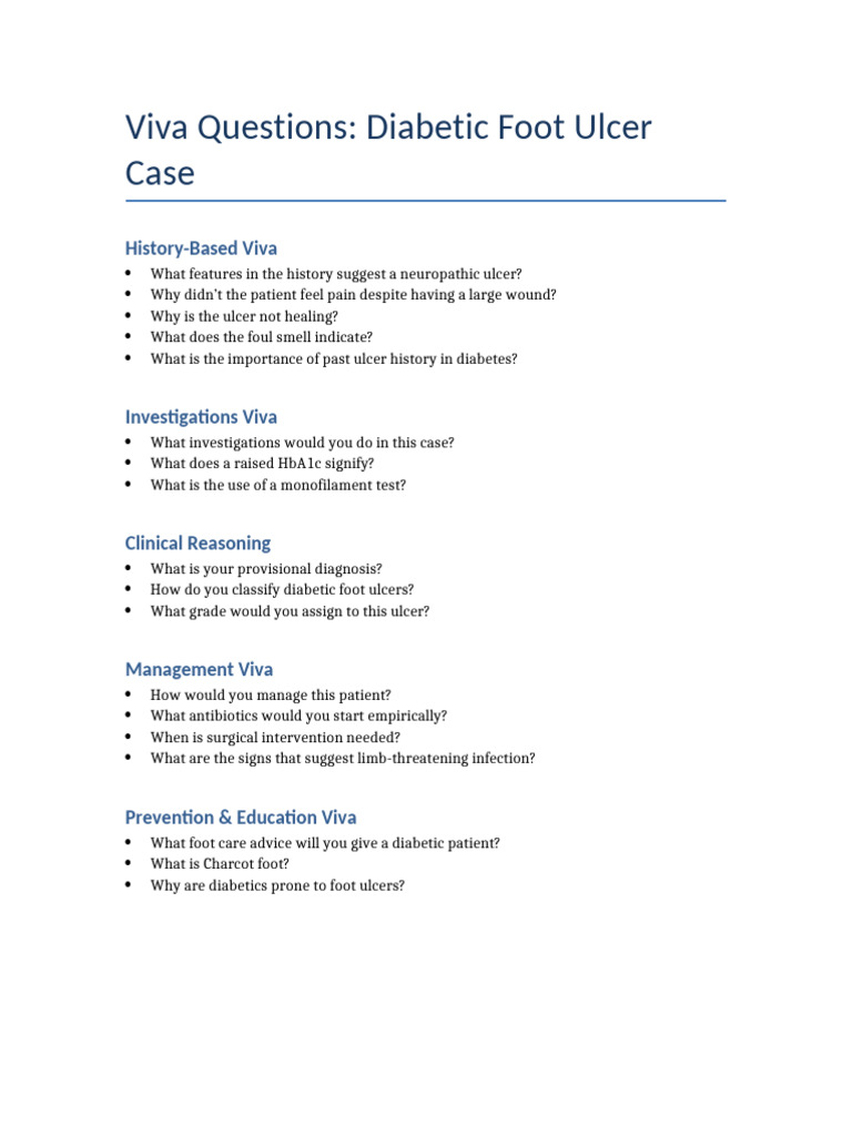 Diabetic Foot Ulcer Viva Questions | PDF