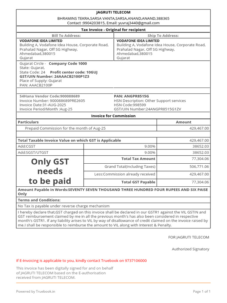 Only GST Needs To Be Paid: Bill To Address: Ship To Address | PDF ...