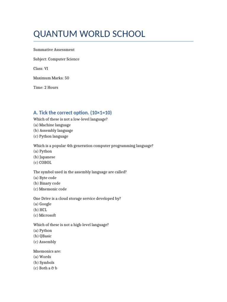 Computer Science Class VI | PDF | Assembly Language | Office Equipment