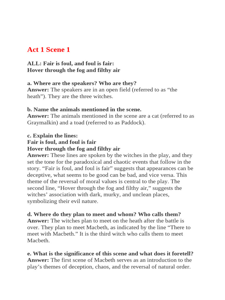 +1 Act 1 Scene 1 | PDF | Macbeth | Witchcraft