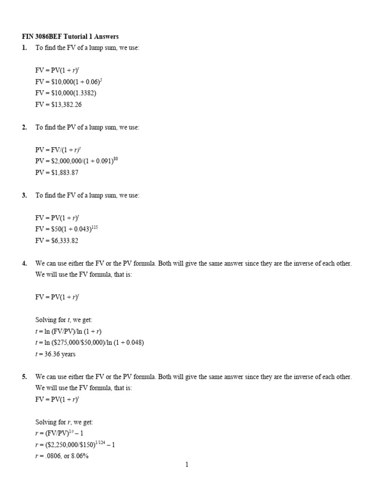 FV and PV Calculations Tutorial | PDF