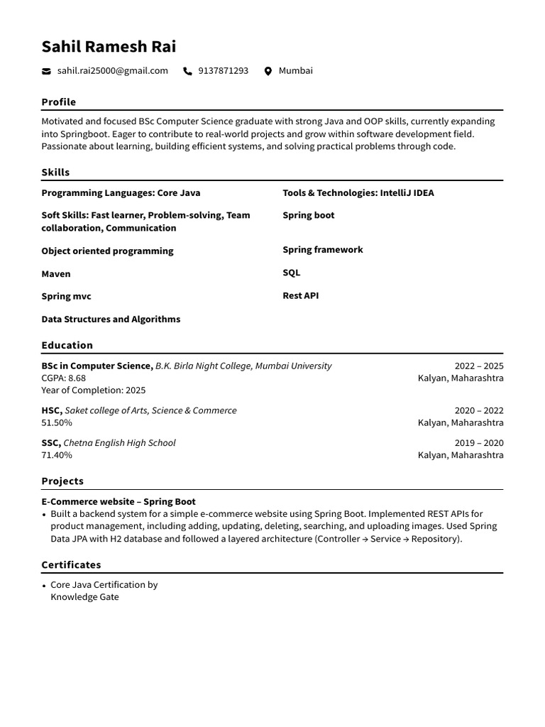 Sahil Ramesh Rai FlowCV Resume 20250901 | PDF