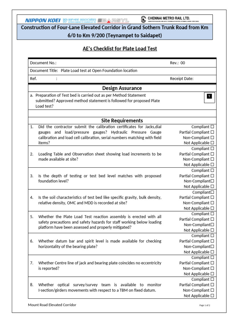 Plate Load Test Checklist - Rev 00 | PDF