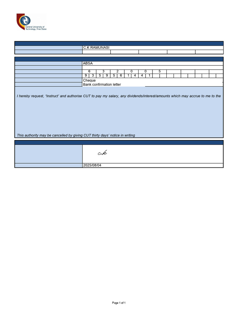 Salary Payment Banking Details Form | PDF