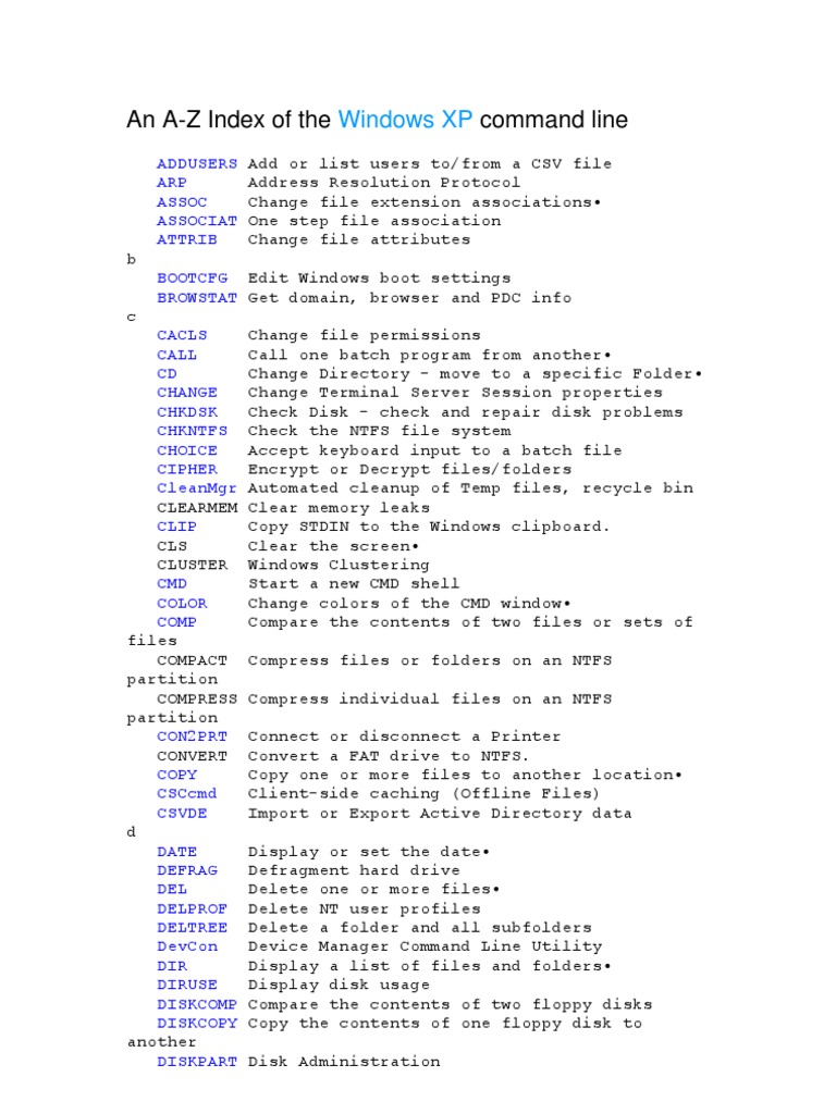 An A-Z Index of The Command Line: Windows XP | PDF | Computer File | Windows Registry