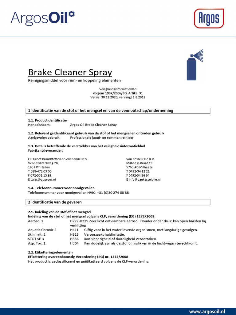 MSDS Brake Cleaner Spray | PDF