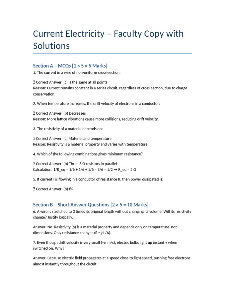Current Electricity Solutions Faculty Copy Recreated | PDF | Electrical Resistivity And ...