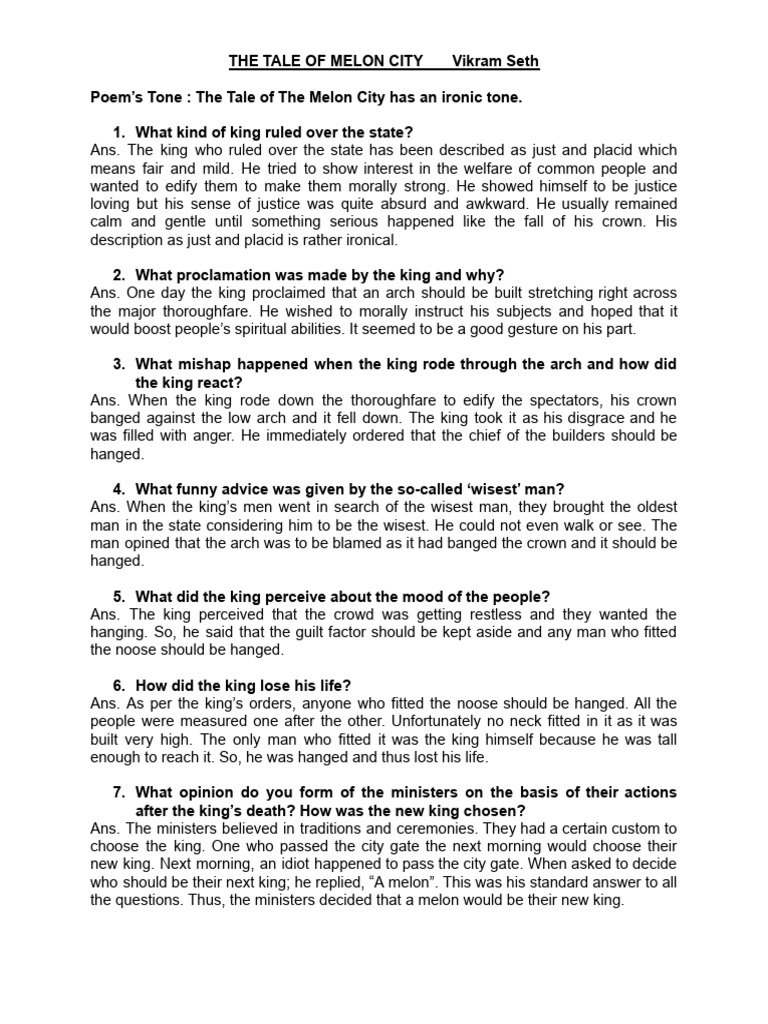 The Tale of Melon City Ques Ans | PDF