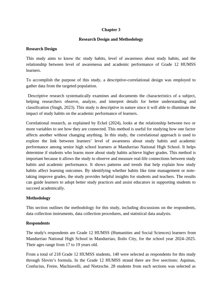 Chapter 3 Research Design and Methodology | PDF | Methodology | Statistics