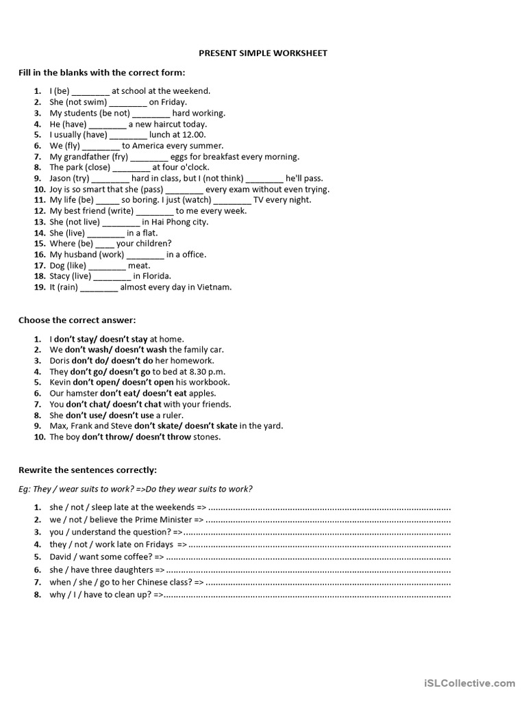 Present Simple Practice Exercise P1 | PDF