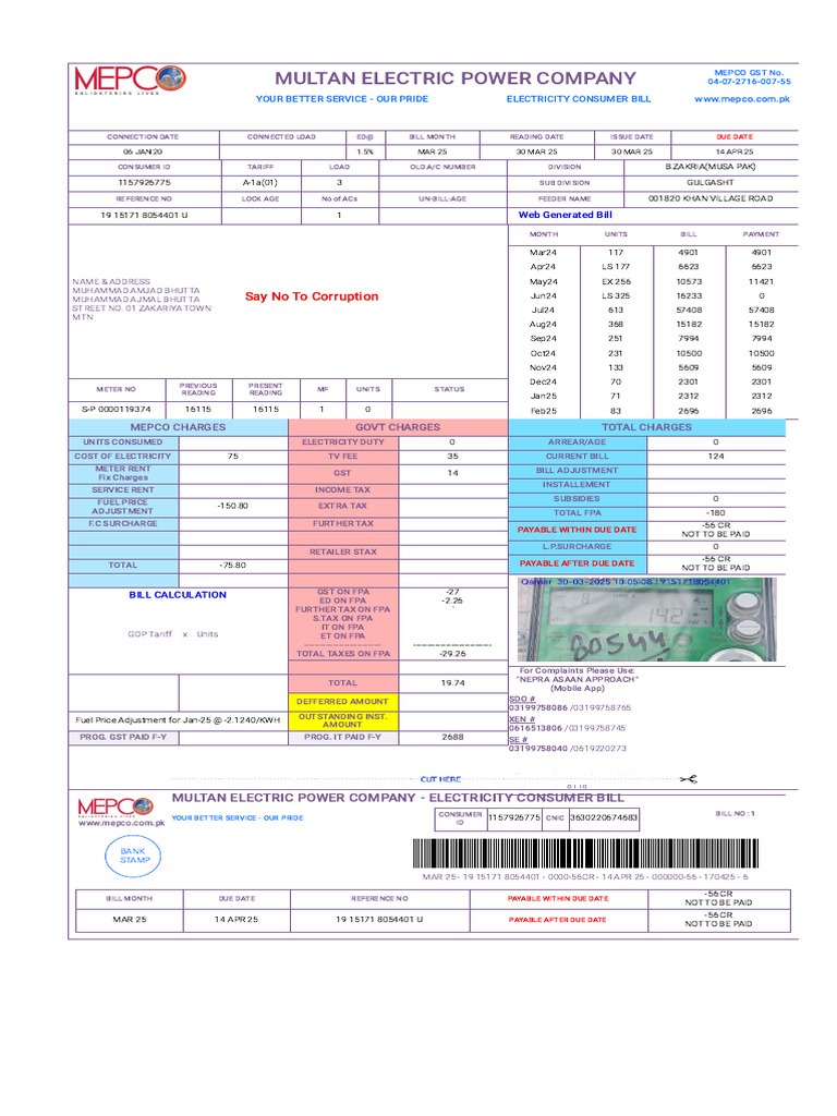 Mepco Online Bill | PDF | Taxes | Economies