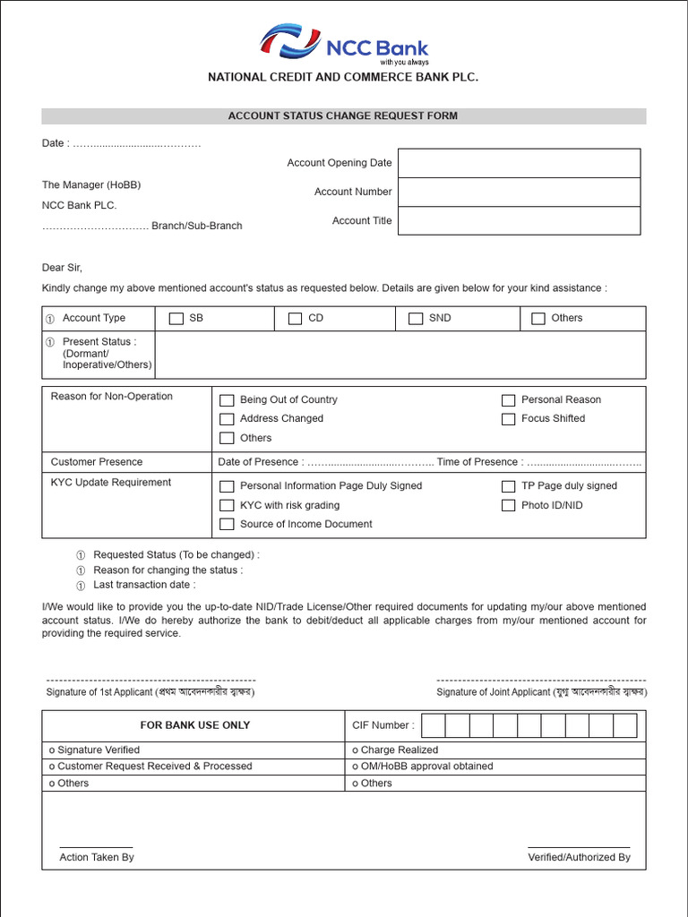 Account Status Change Request Form U | PDF | Business | Service Industries