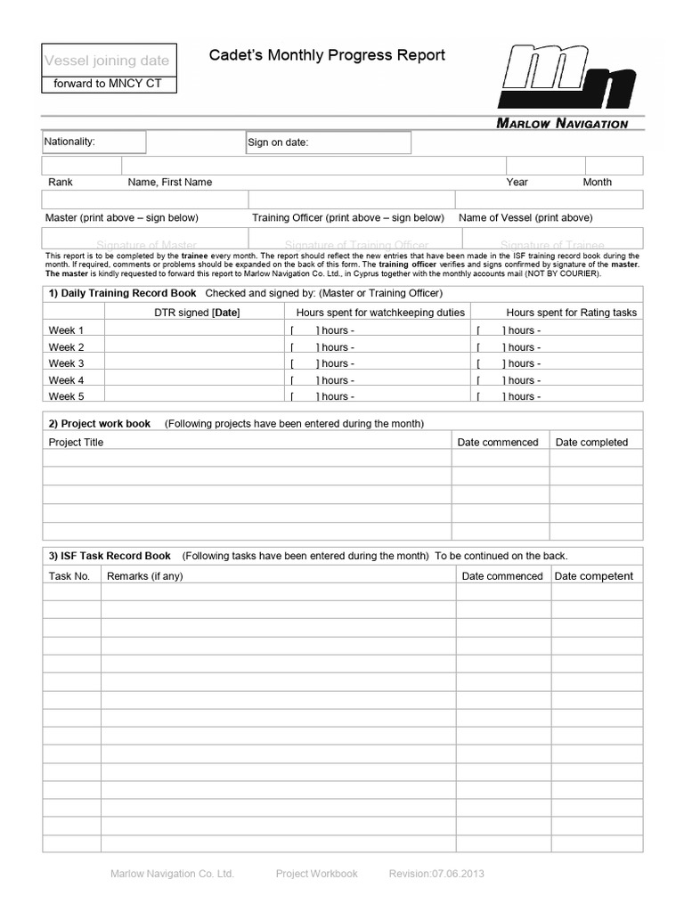 Cadets Monthly Progress Report (MPR) | PDF