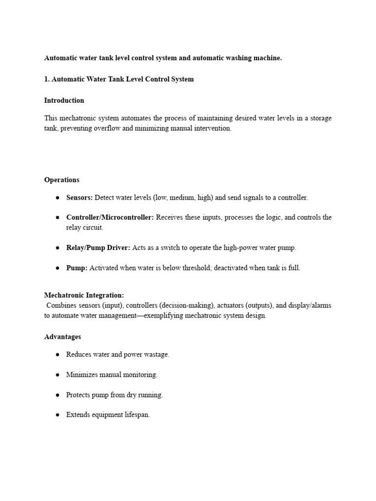 Automatic Water Tank Level Control System and Automatic Washing Machine ...