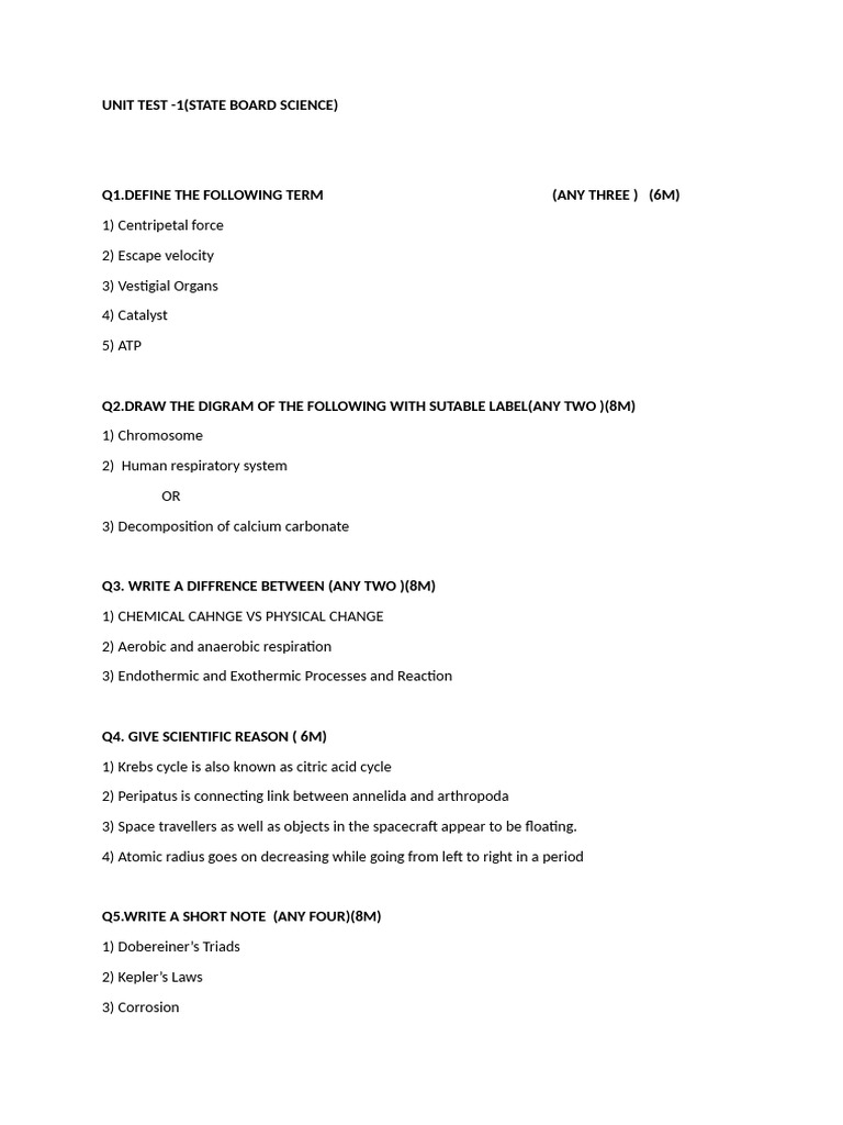 Unit Test 1 Updated | PDF