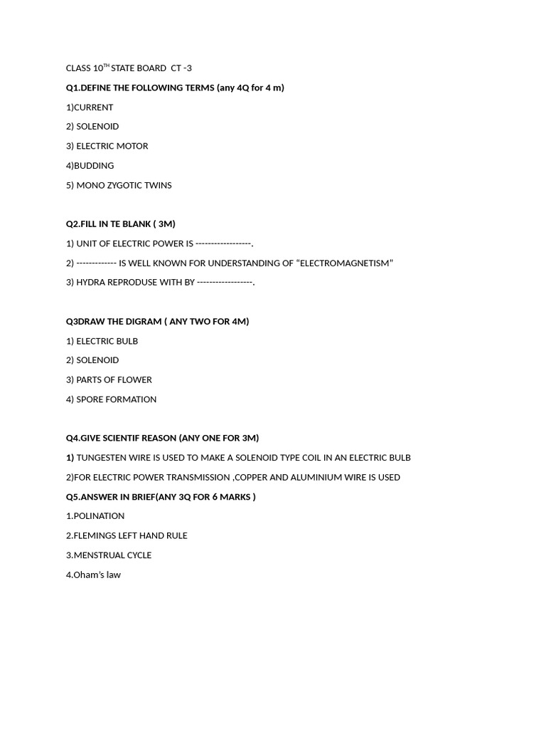 Class 10th State Board Ct3 | PDF