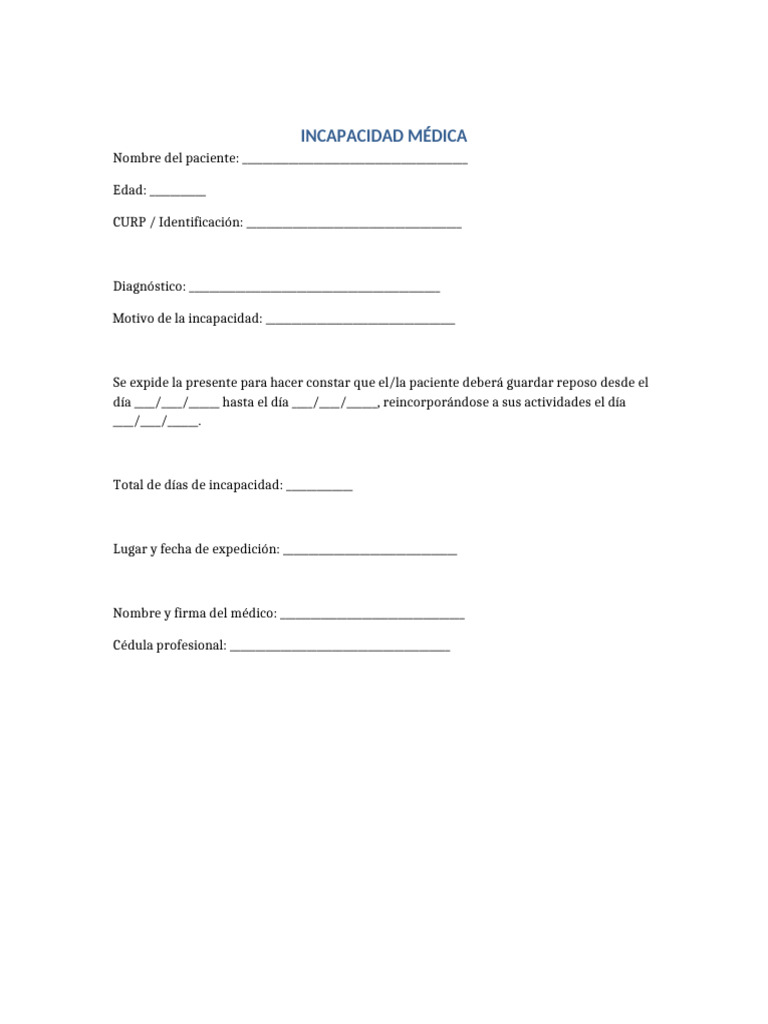 Formato de Incapacidad Médica Editable | PDF