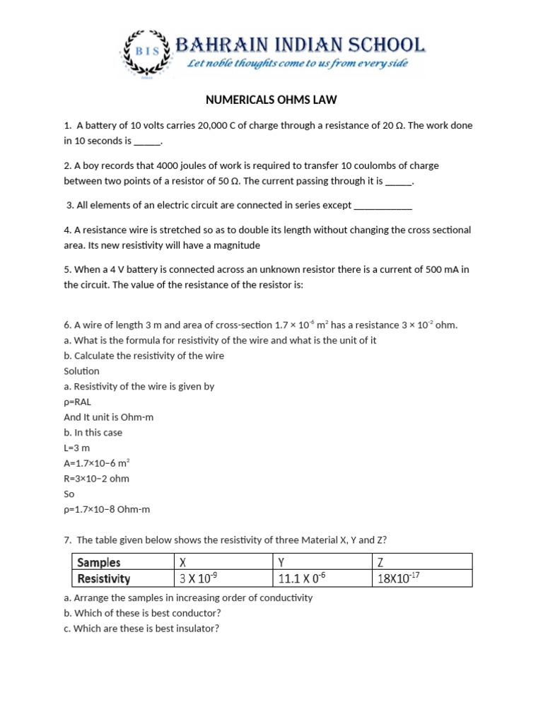 G10 Ohms LAw Numericals | PDF