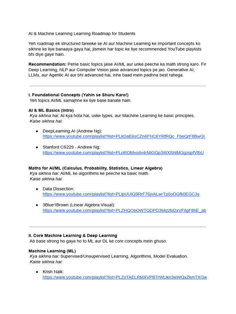 AI & Machine Learning Learning Roadmap For Students | PDF | Artificial ...
