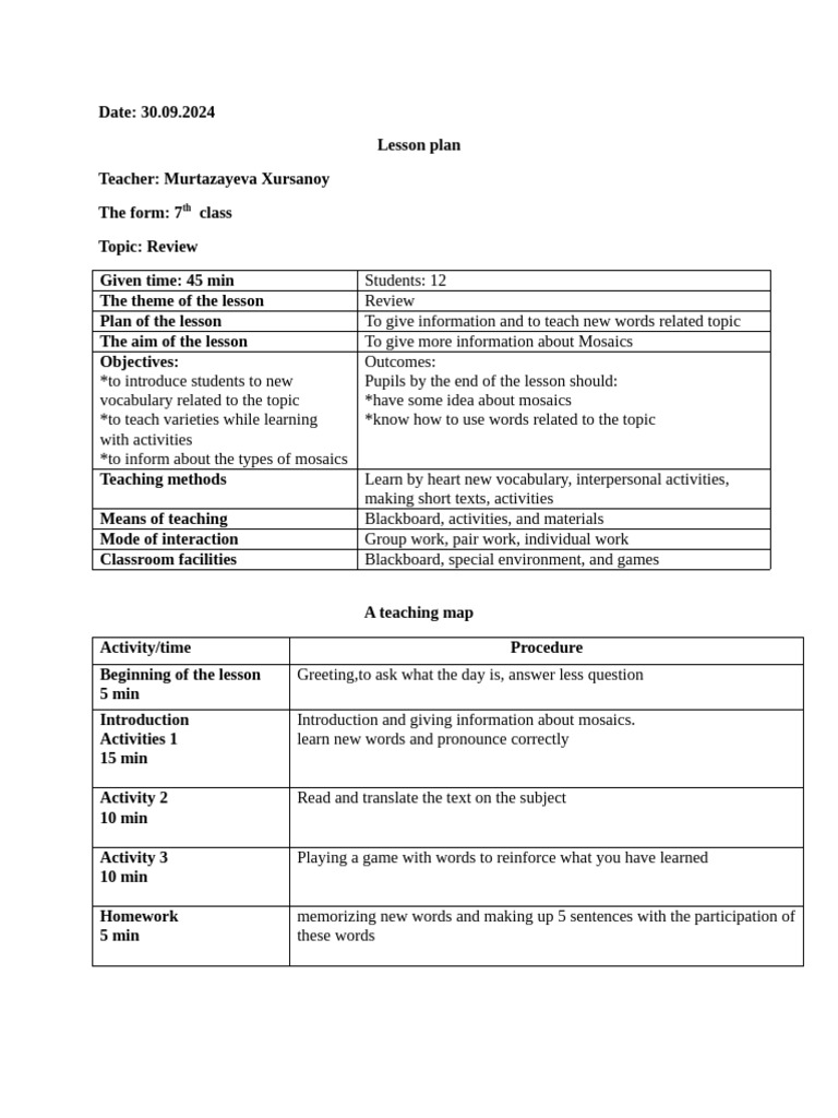 Lesson Plan 1 | PDF