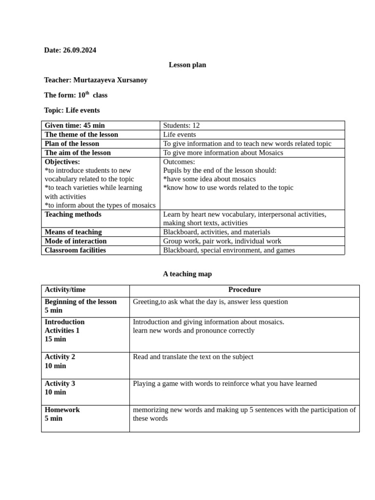 10th Grade Lesson Plan on Mosaics | PDF