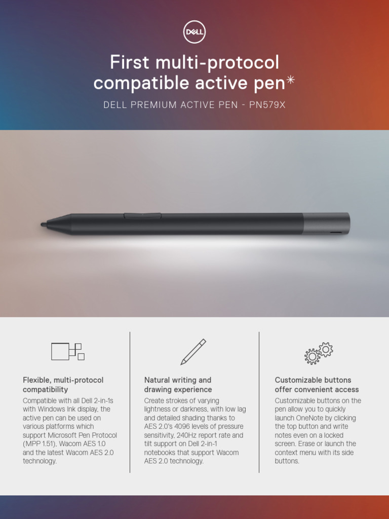 Dell Premium Pn579x Active Stylus Data Sheet 1 | PDF | Computing | Software