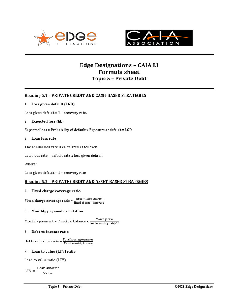 CAIA Level I: Private Debt Strategies | PDF | Put Option | Option (Finance)