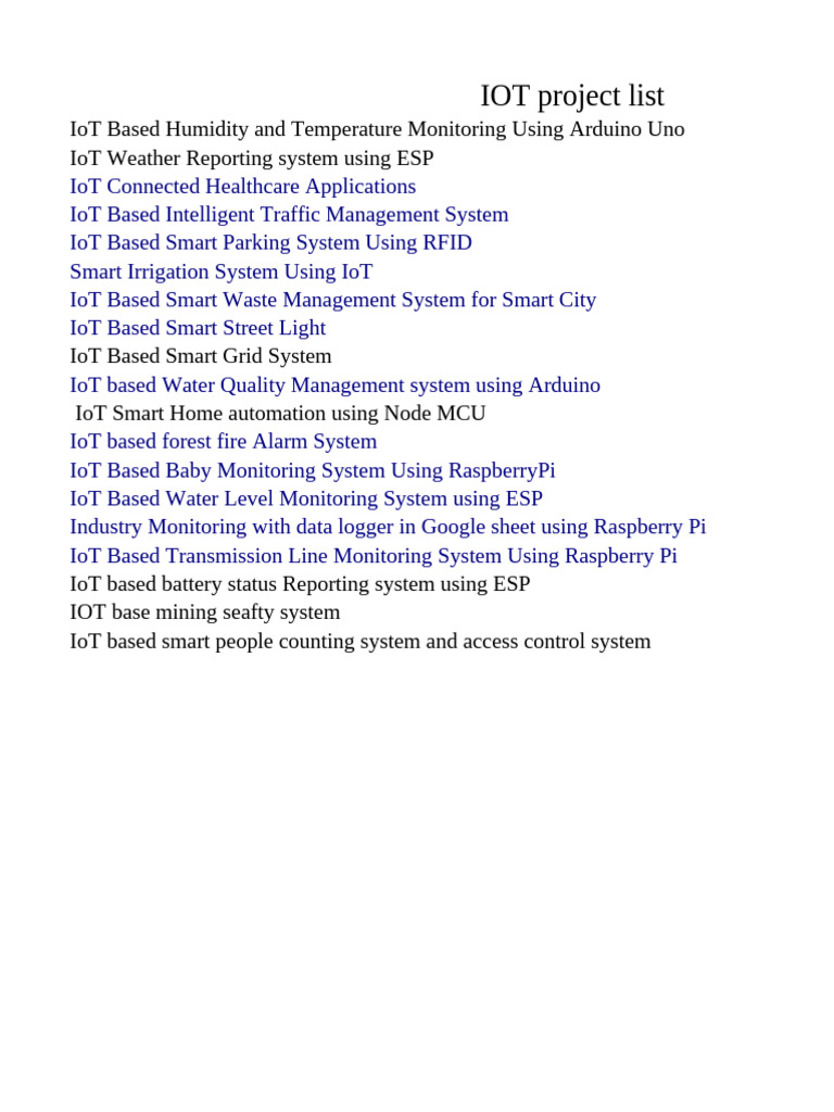 Comprehensive IoT Project Ideas List | PDF