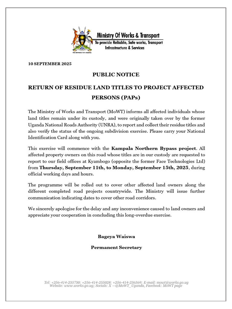Public Notice - Return of Land Titles-Final - 250910 - 125920 | PDF