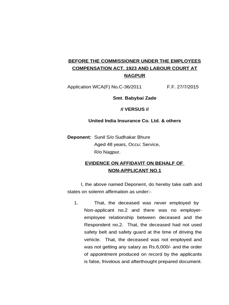Affidavit on Employee Compensation Case | PDF | Affidavit